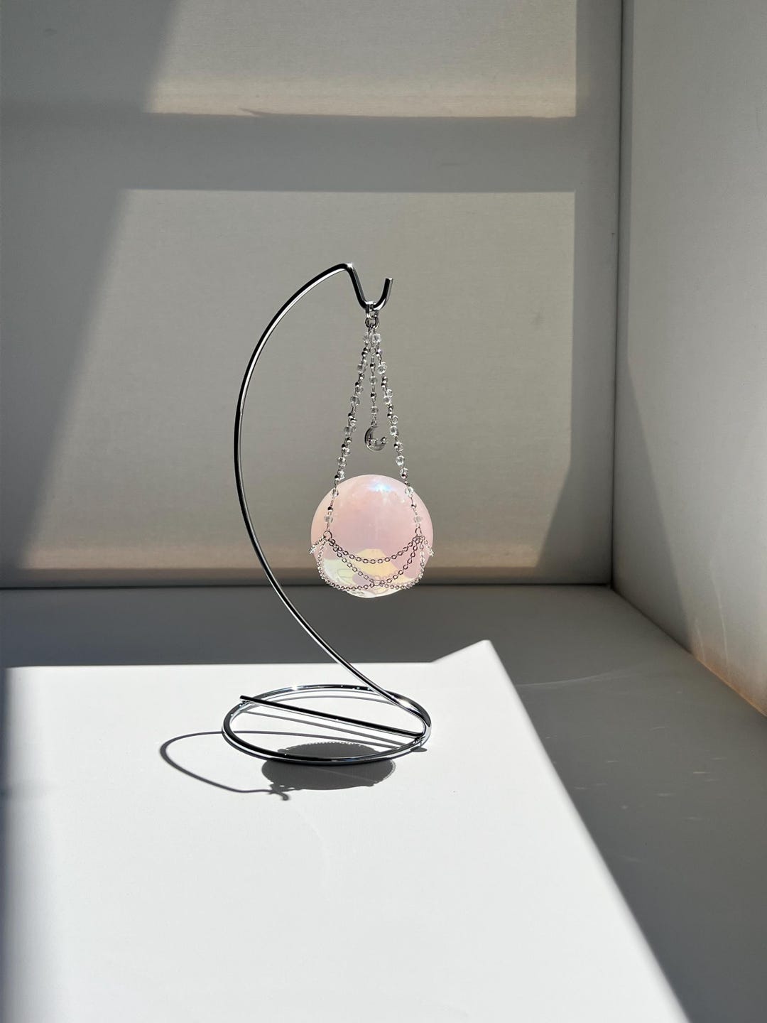 Crystal Sphere Stand | Modern Boho Altar Decor | Gold or Silver Hanging ...