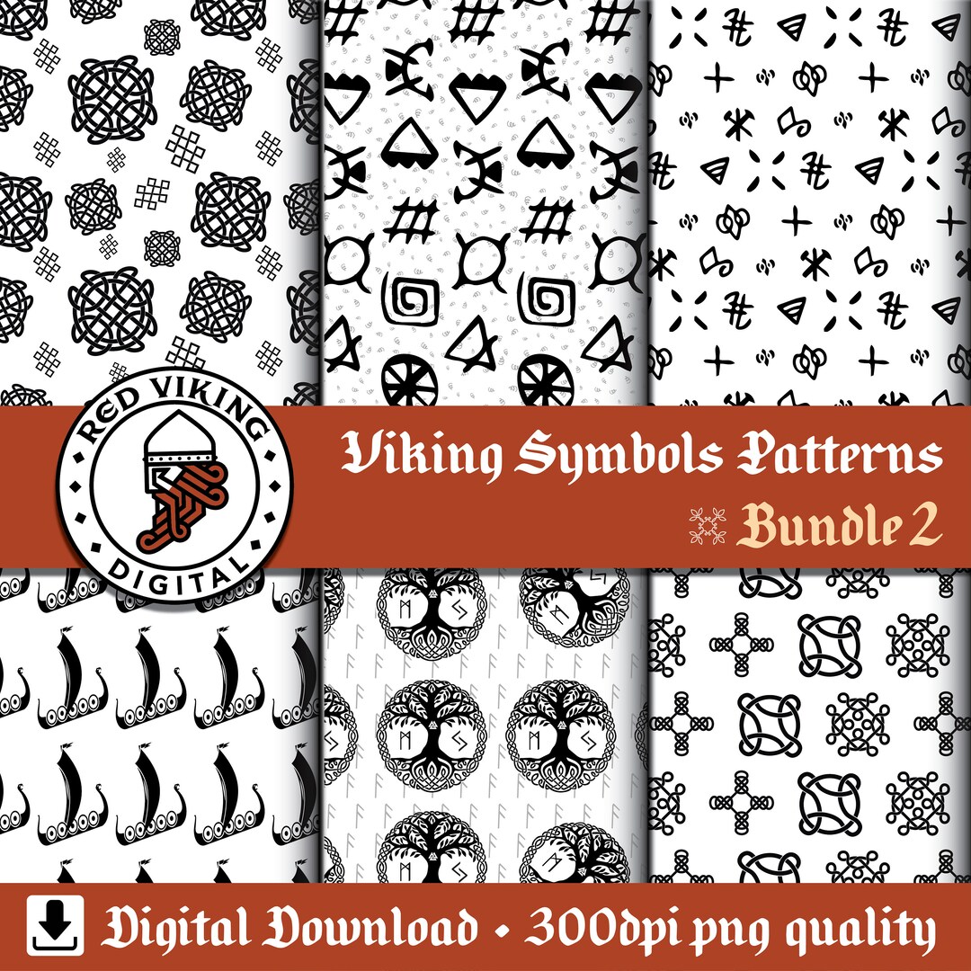 Viking Symbols Digital Paper: High-res PNG Patterns (digital Download ...