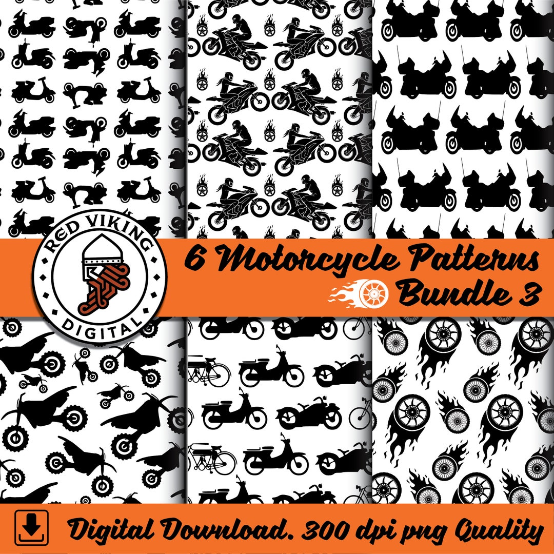 Motorcycle Pattern Bundle: Black & White PNG Graphics (digital Download ...