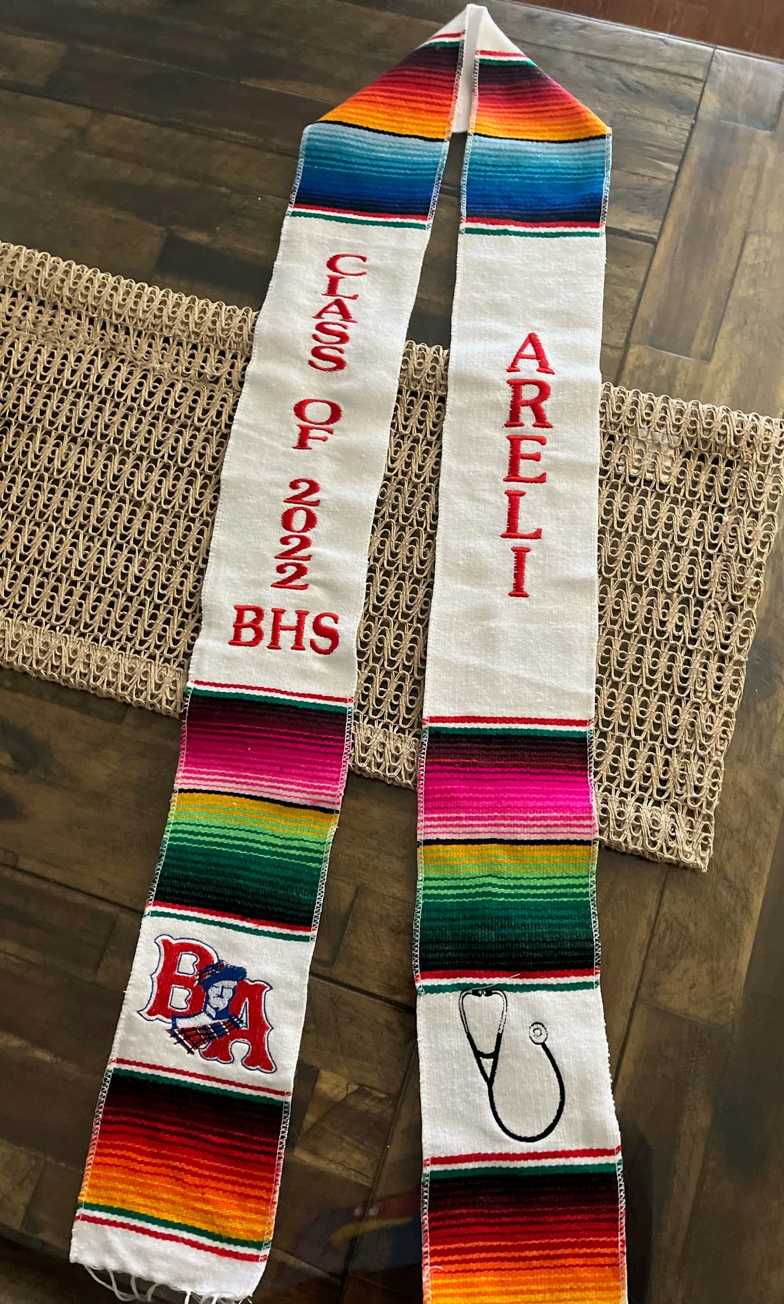 Mexican Sarape Fabric GRADUATION STOLE SASH. Class of 2024, or Any Year ...