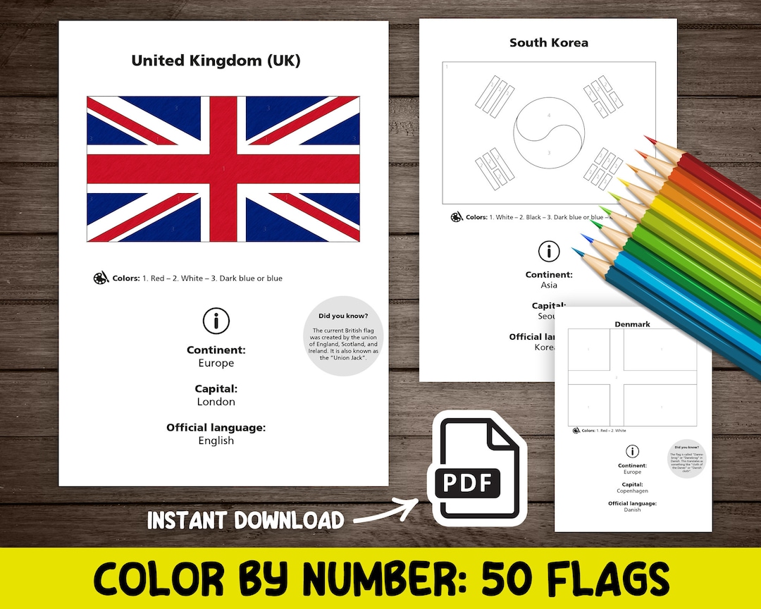 Flag Coloring Book Printable With 50 World Flag Coloring Sheets for ...