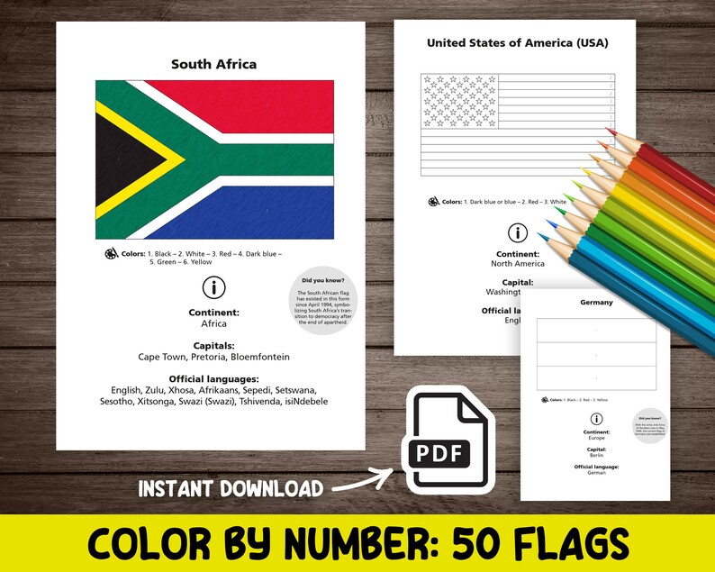 Flag Coloring Book Printable With 50 World Flag Coloring Sheets for ...