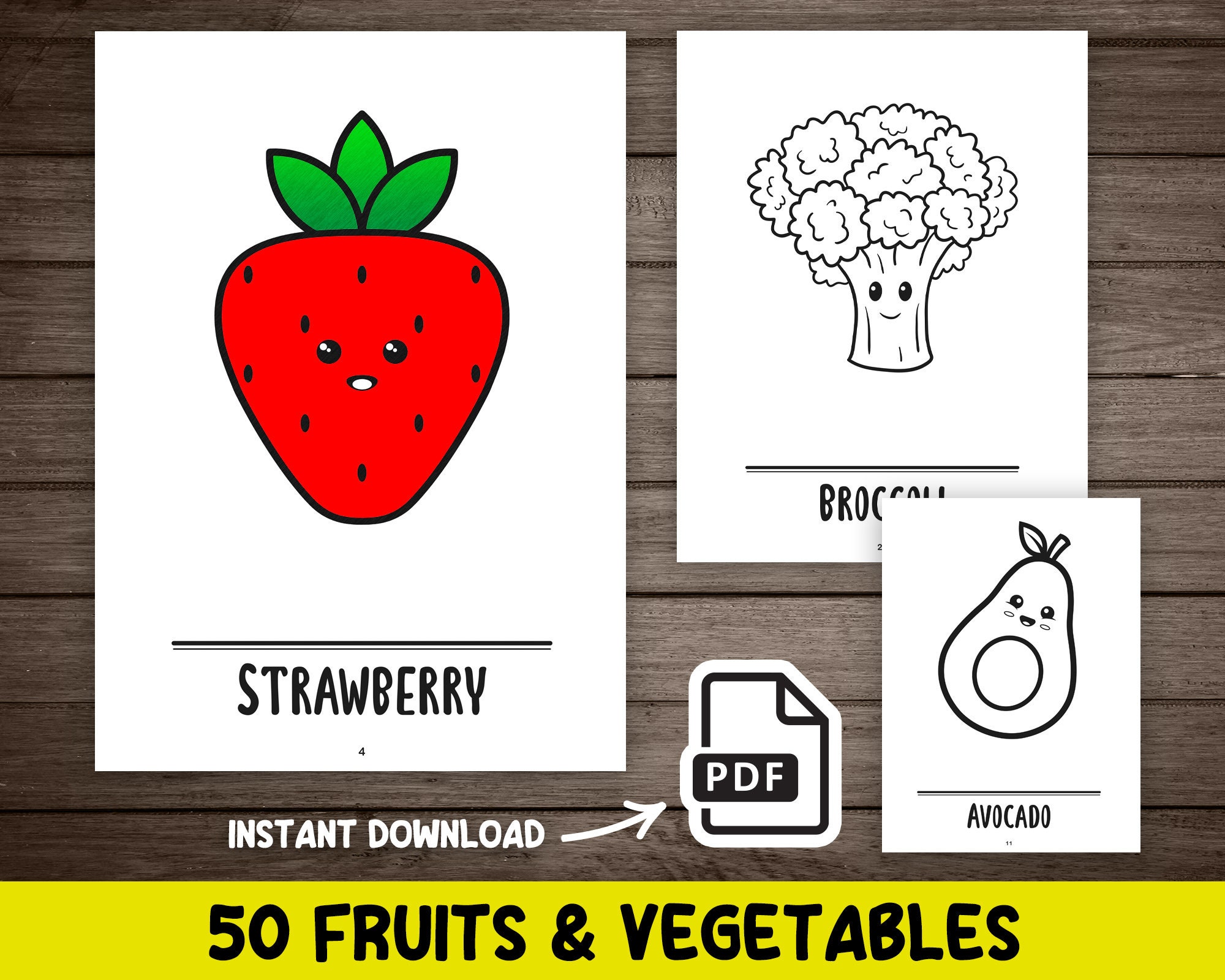 Fruit and Vegetable Coloring Pages Fruit Coloring Book for Kids With 50 ...