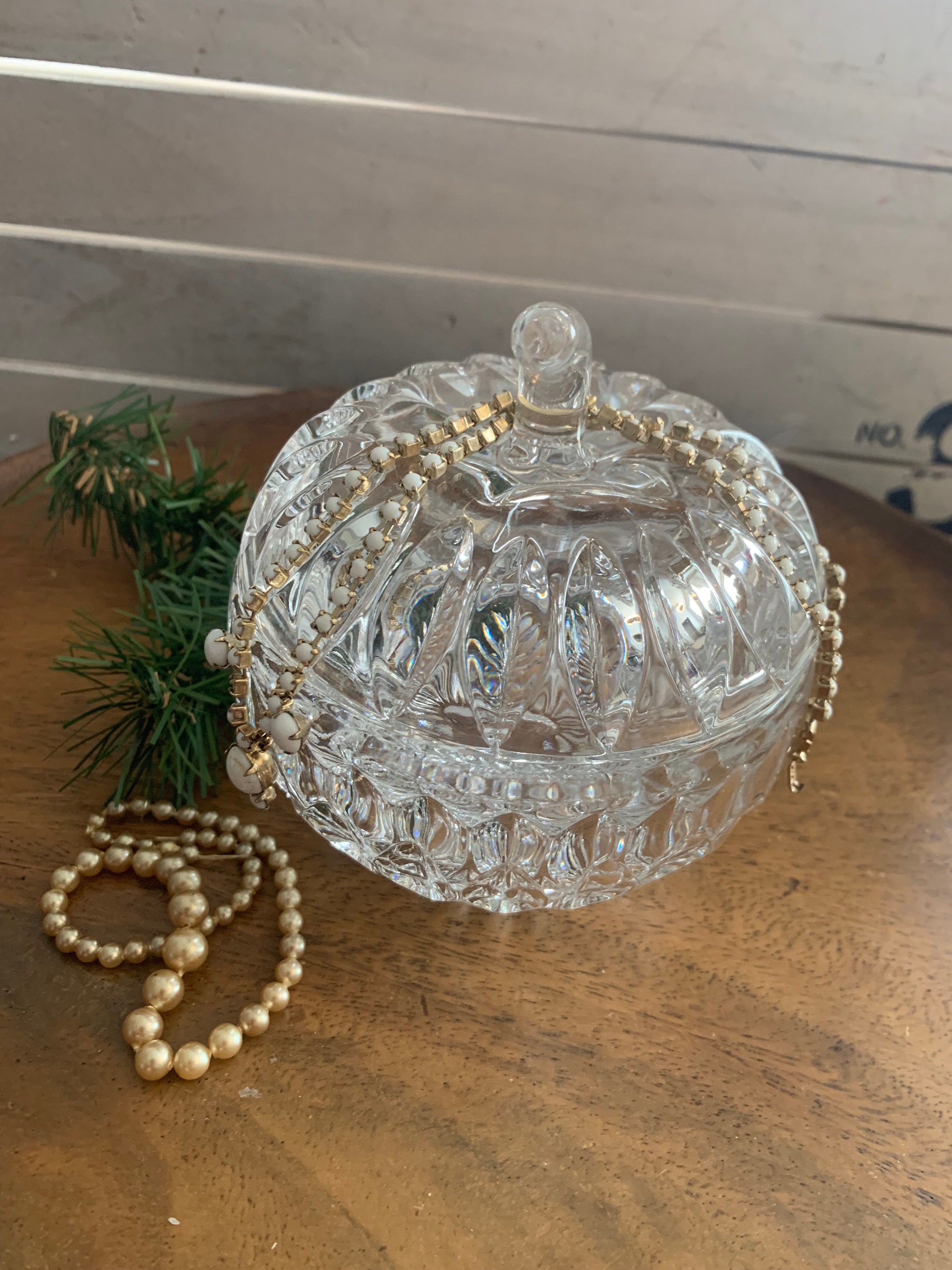 Gorham Full Lead Crystal Apple Shaped Covered Trinket Box Candy Dish ...