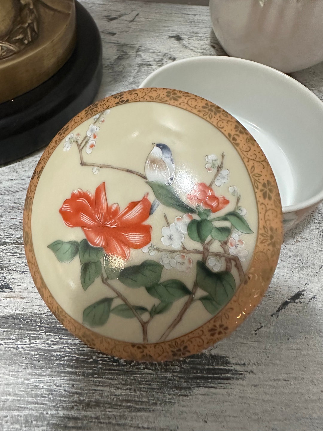 Japanese Porcelain Trinket Box Painted Birds and Flowers With - Etsy