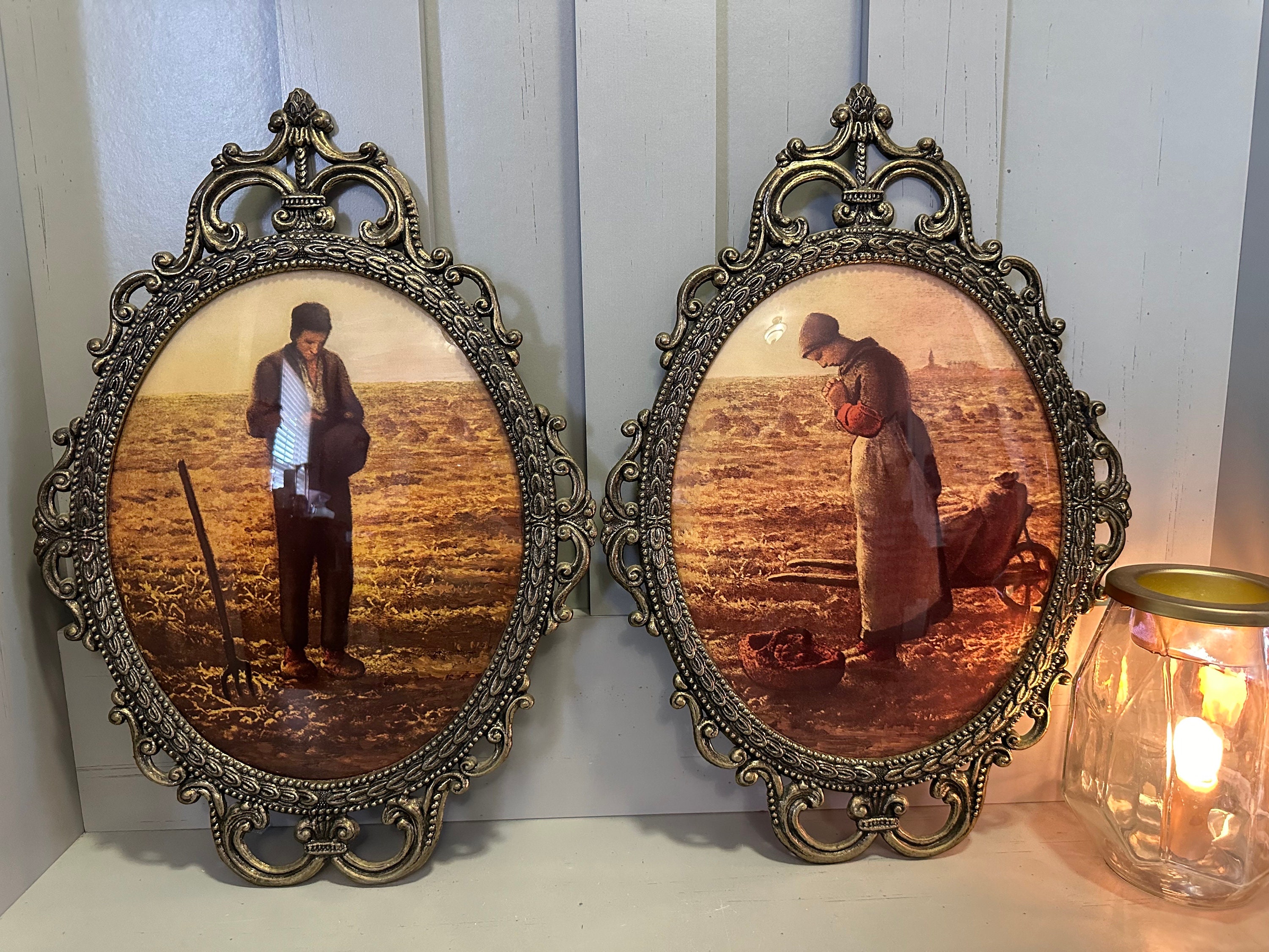Vintage Convex, Bubble Glass Picture Frames With the Angelus Farmer ...