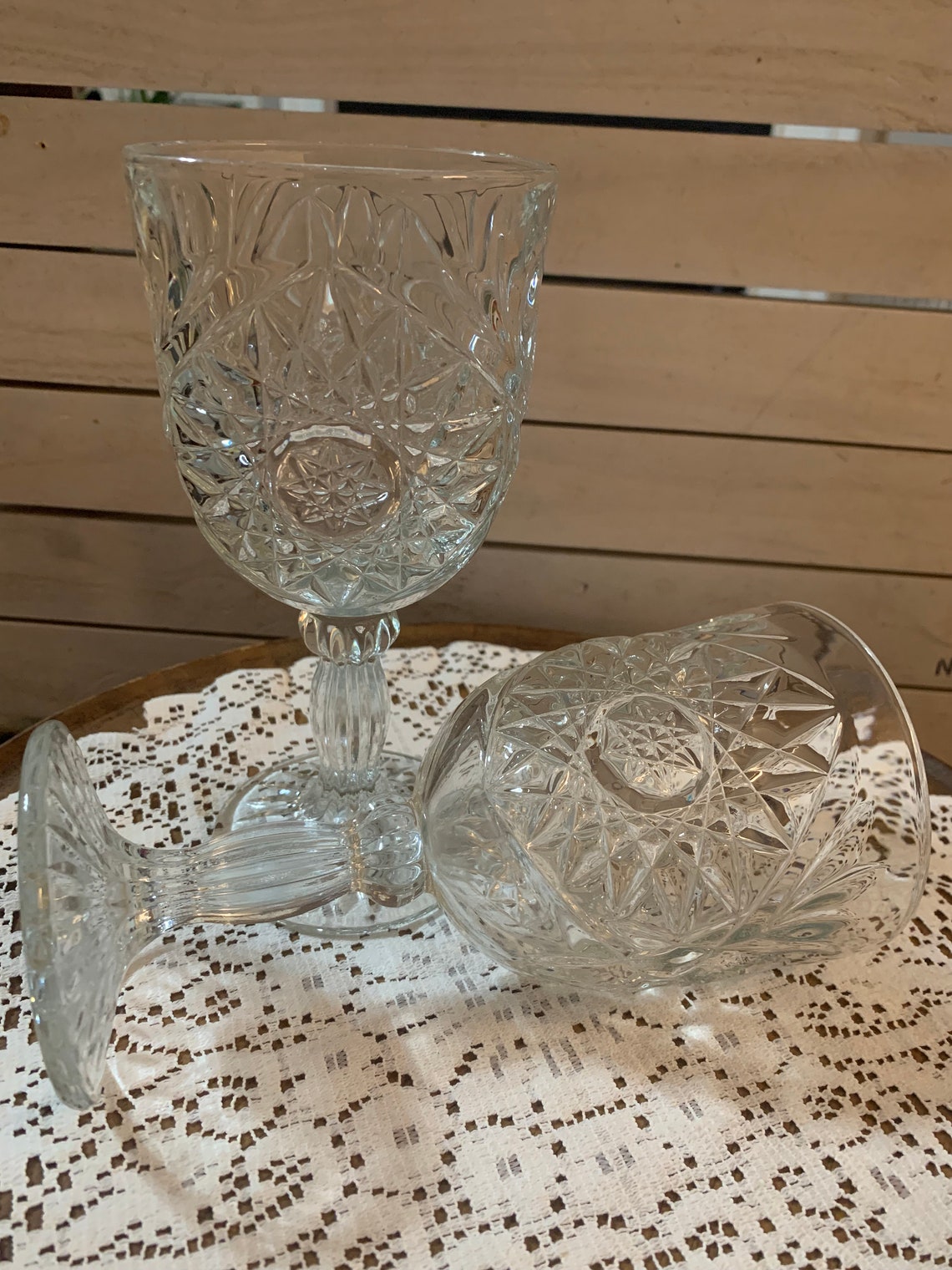 Vintage Cut Glass Libby Hobstar Goblets - Etsy