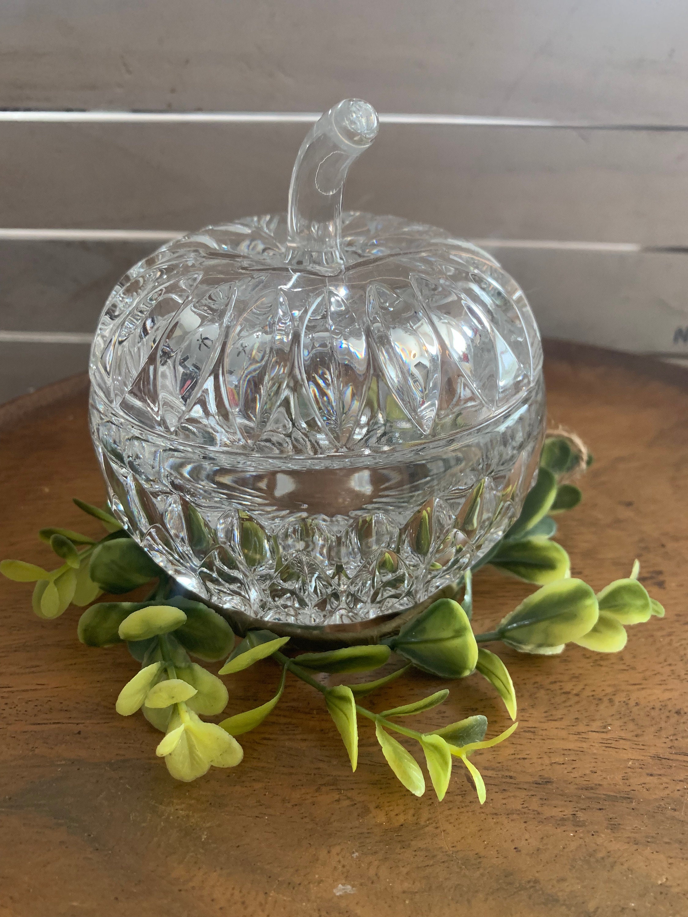 Gorham Full Lead Crystal Apple Shaped Covered Trinket Box Candy Dish ...