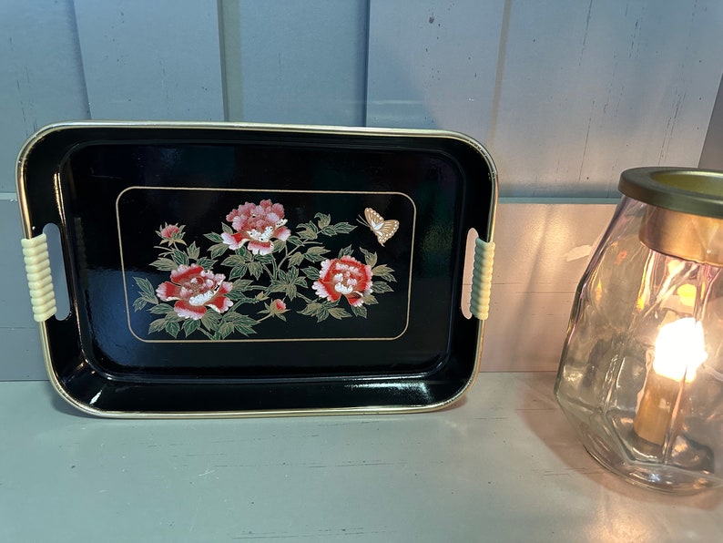 Vintage Japanese Lacquer Trays Floral Design - Etsy