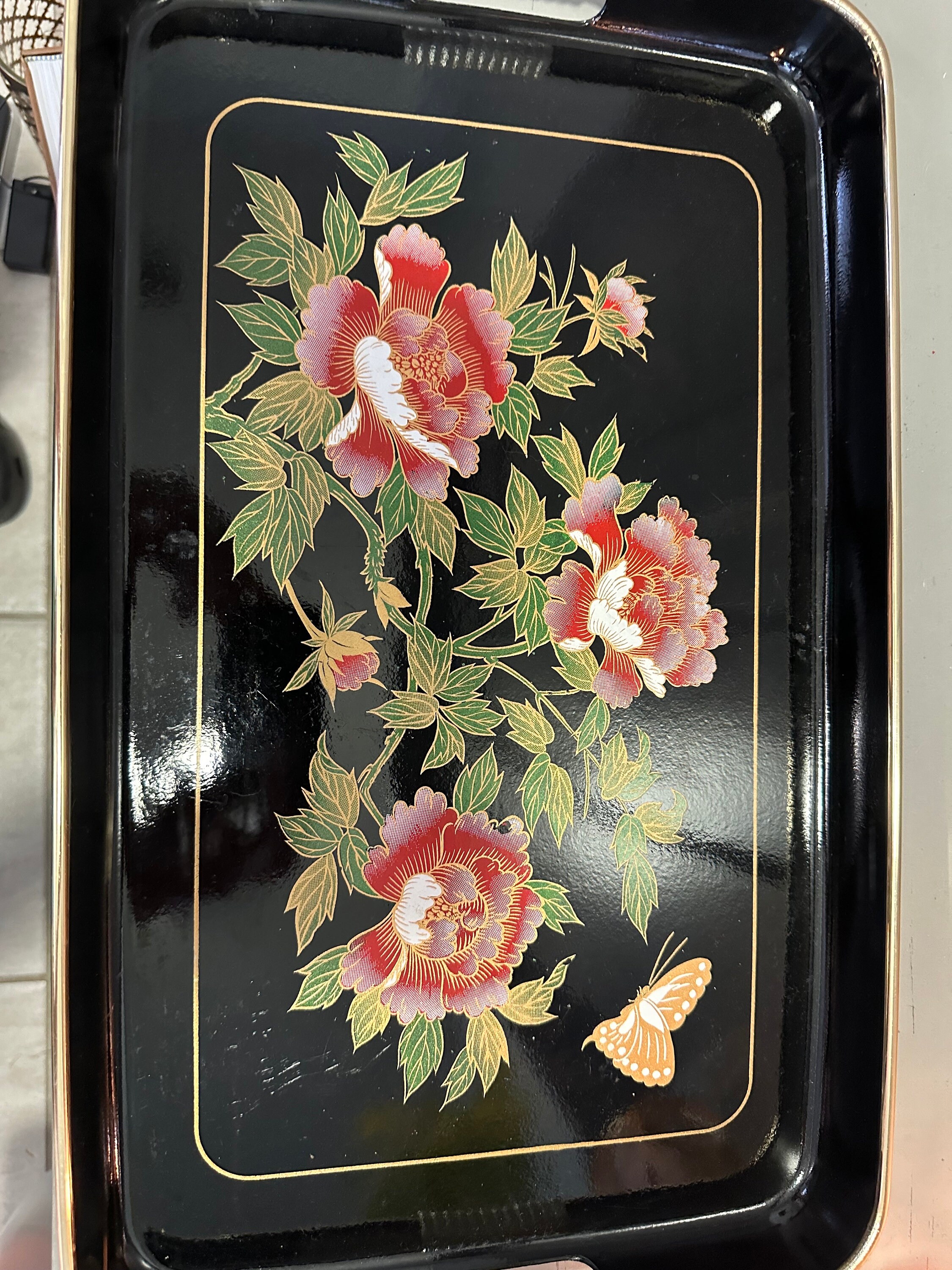 Vintage Japanese Lacquer Trays Floral Design - Etsy