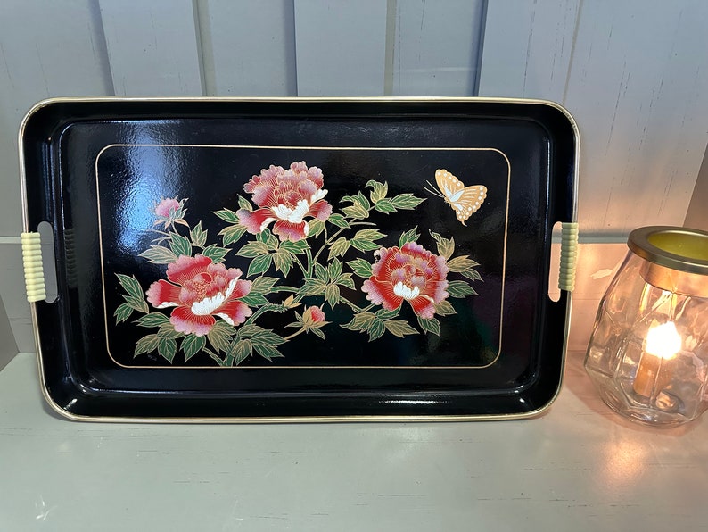 Vintage Japanese Lacquer Trays Floral Design - Etsy