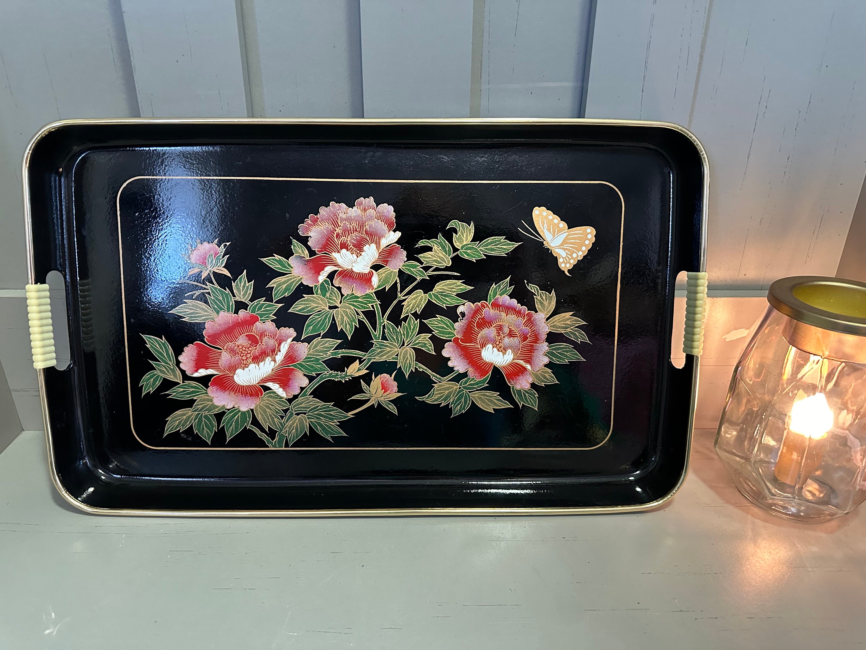 Vintage Japanese Lacquer Trays Floral Design - Etsy