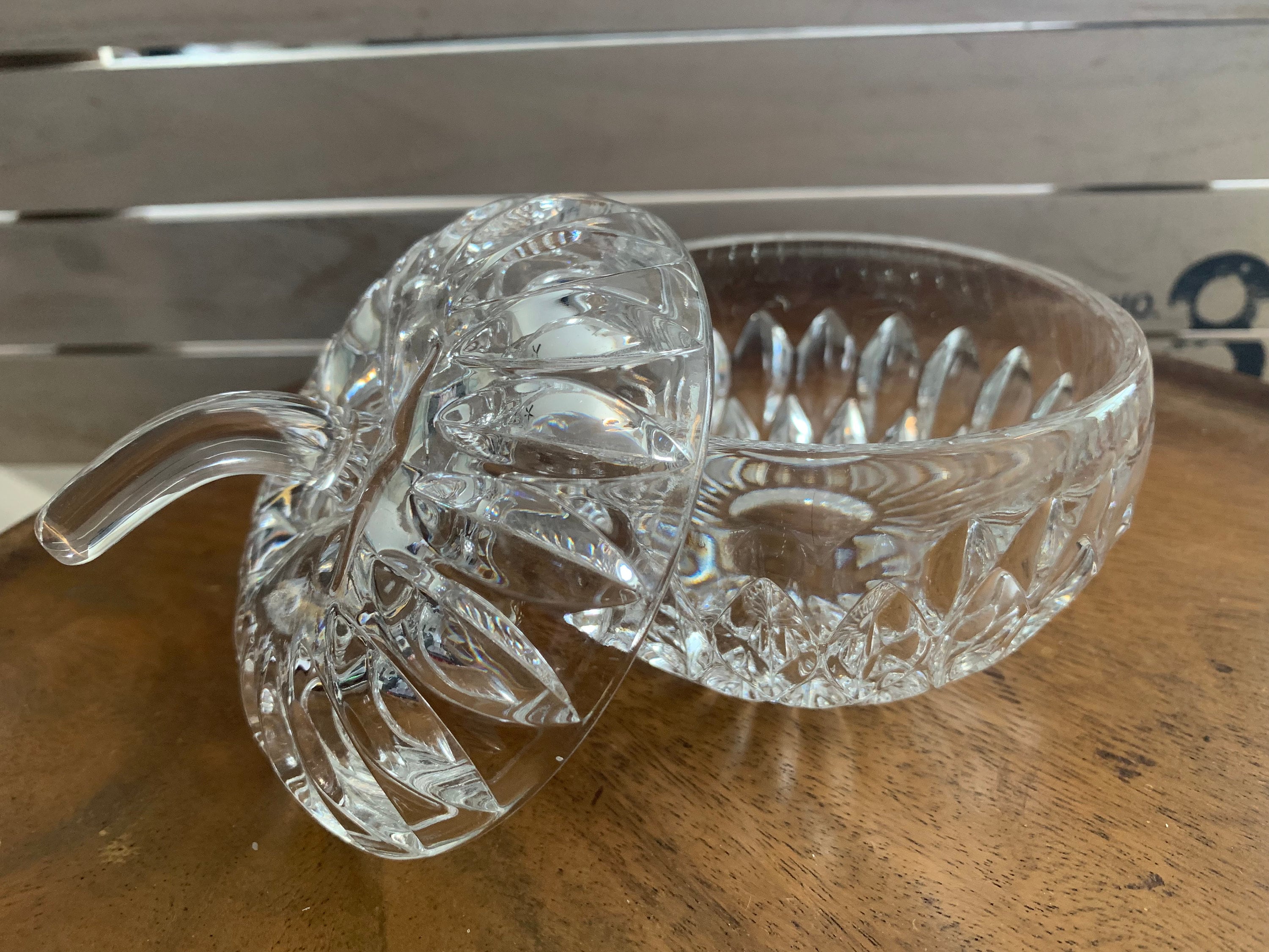 Gorham Full Lead Crystal Apple Shaped Covered Trinket Box Candy Dish ...