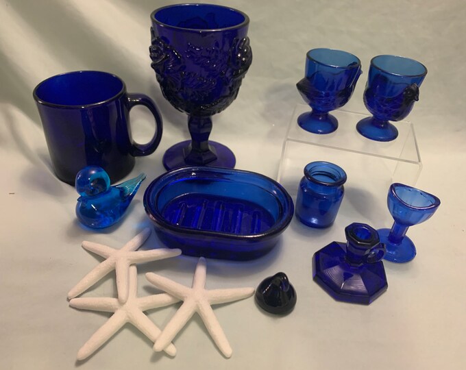 Vintage Cobalt Blue Glass Collection Various Pieces. - Etsy