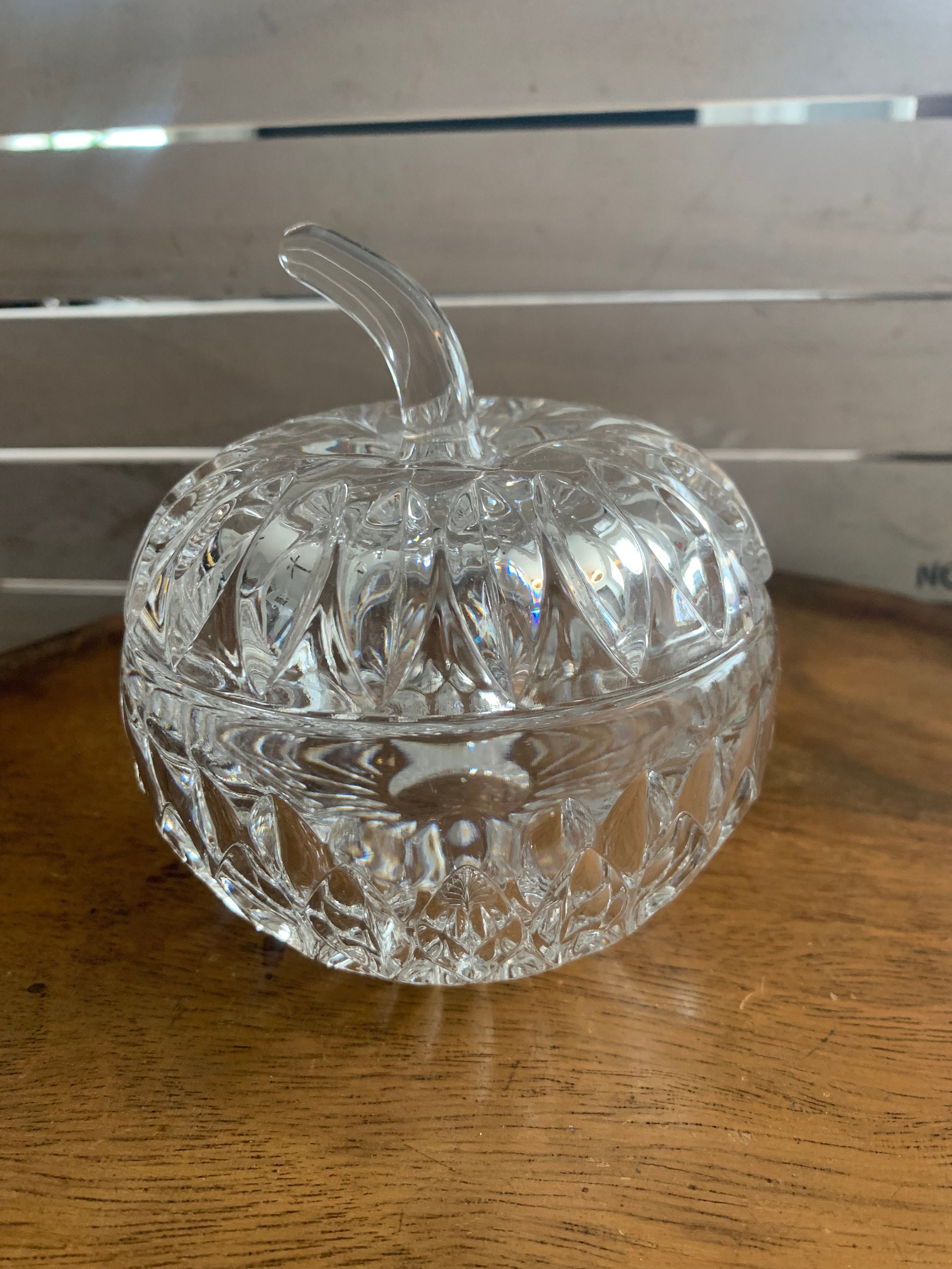 Gorham Full Lead Crystal Apple Shaped Covered Trinket Box Candy Dish ...