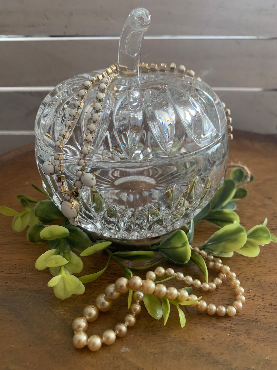 Gorham Full Lead Crystal Apple Shaped Covered Trinket Box Candy Dish ...