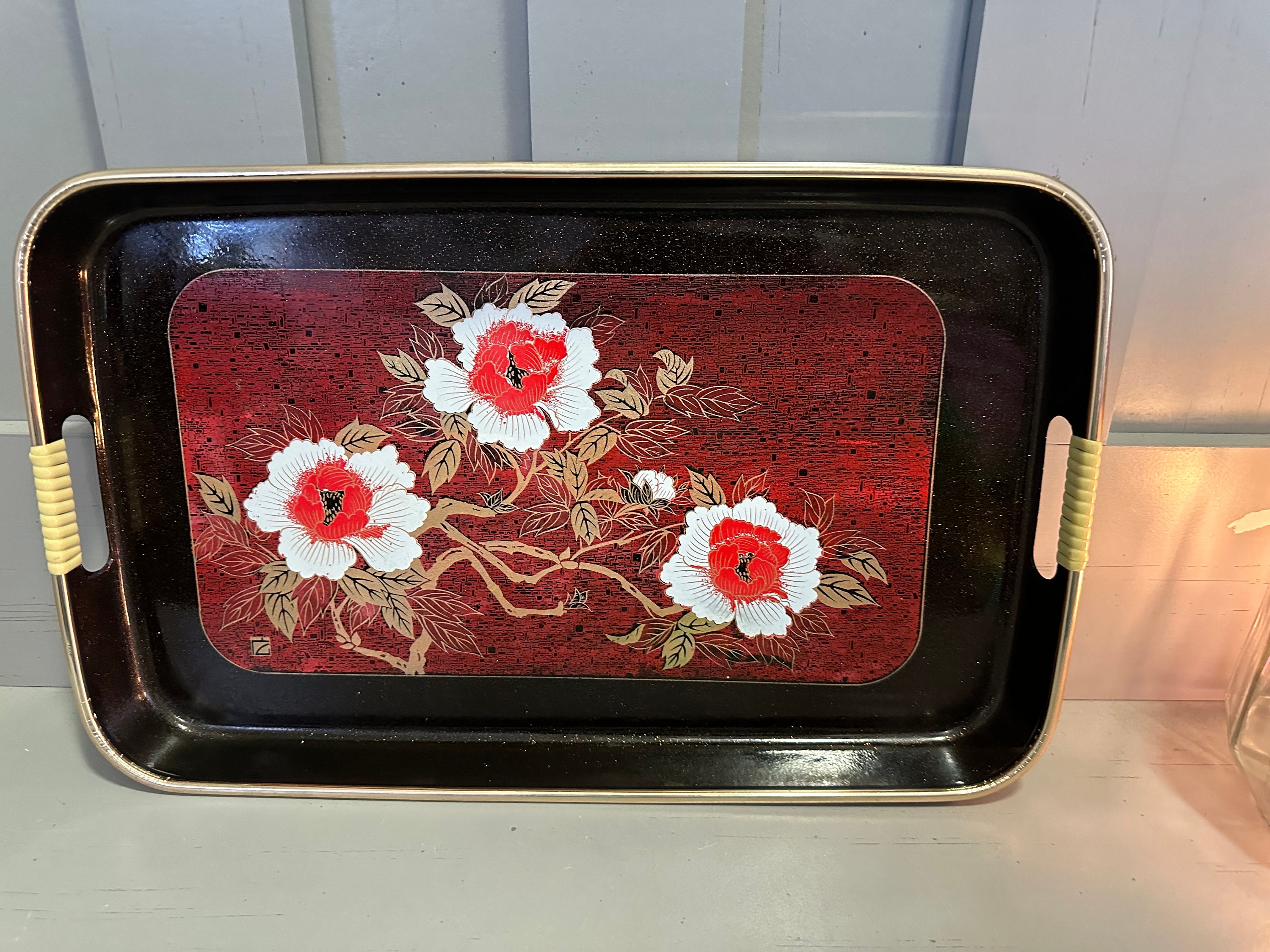 Vintage Japanese Lacquer Trays Floral Design - Etsy