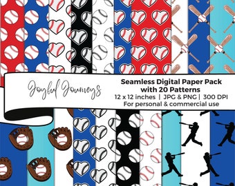 Baseball Digital Paper, Baseball Seamless Pattern, Printable, Scrapbook ...
