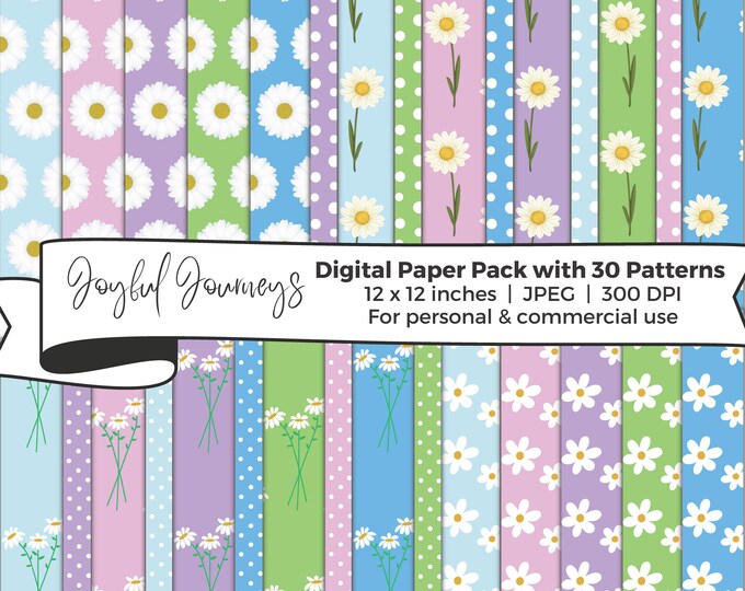 Daisy Digital Paper, Daisy Pattern, Scrapbook Paper, Printable, Pastel ...