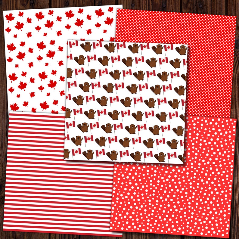 Canada Day Digital Paper, Red and White Scrapbook Paper, Happy Canada ...