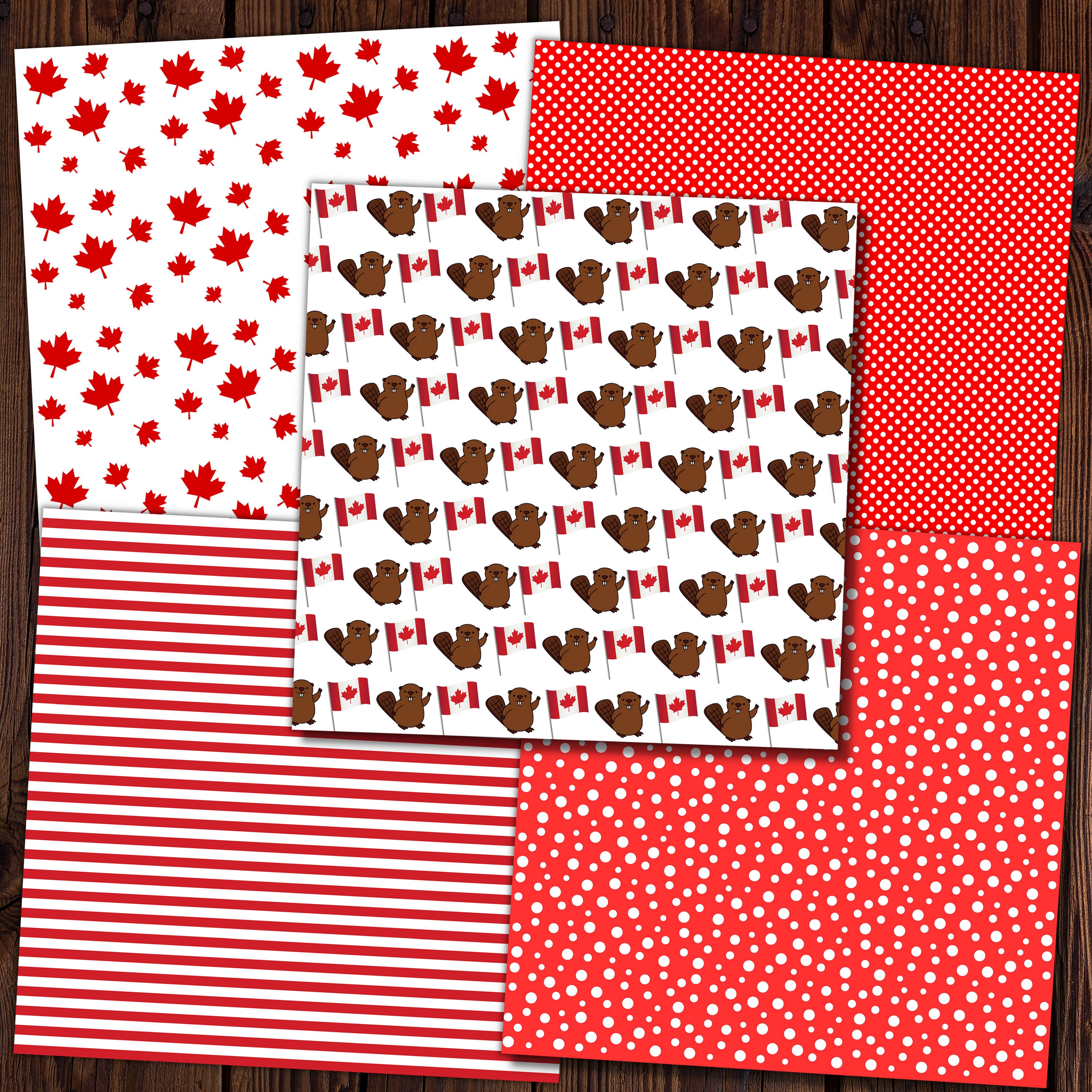 Canada Day Digital Paper, Red and White Scrapbook Paper, Happy Canada ...