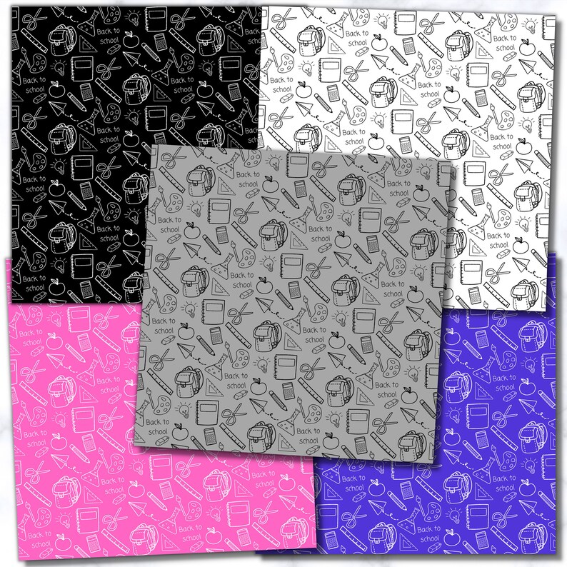 Back to School Doodle Digital Paper, School Backgrounds, Teacher ...