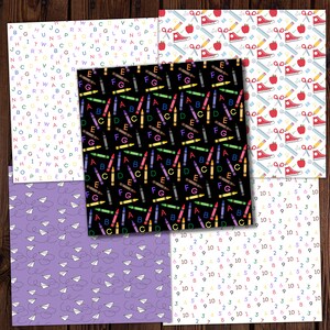 Back to School Digital Paper: Teacher Seamless Patterns, Apple, Pencil ...