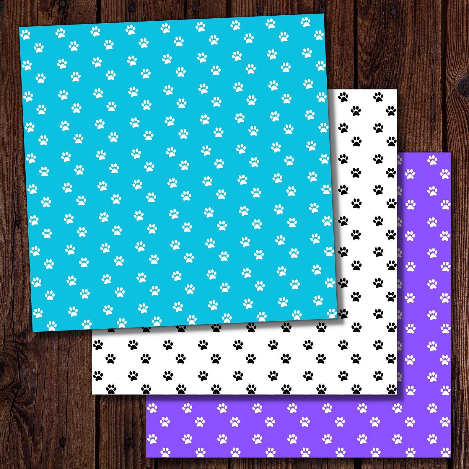 Paw Print Digital Paper: Rainbow Colors, Dog, Cat, Animal, Scrapbook ...