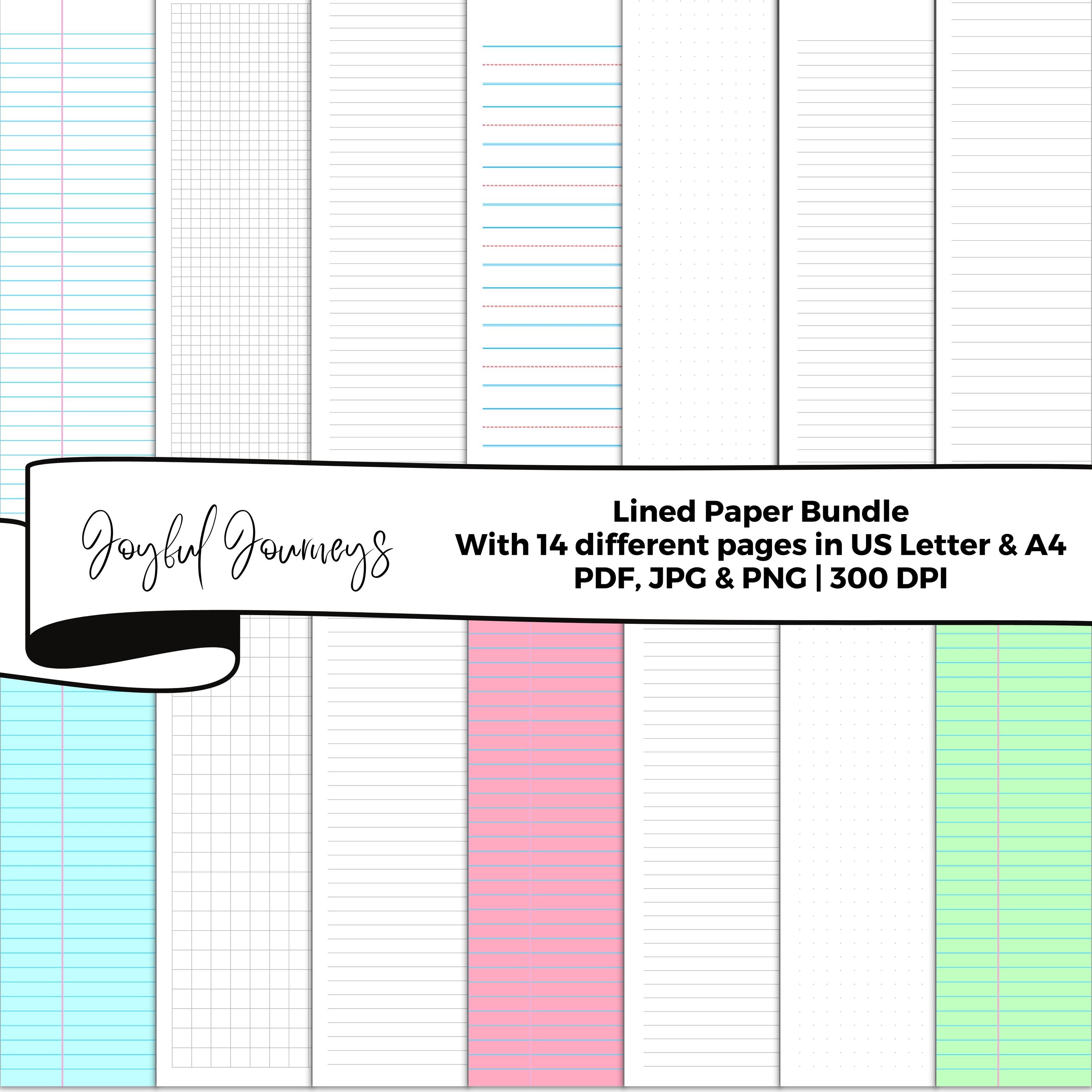 Printable Lined Paper Bundle: Handwriting Practice, Wide Rule, Notebook ...