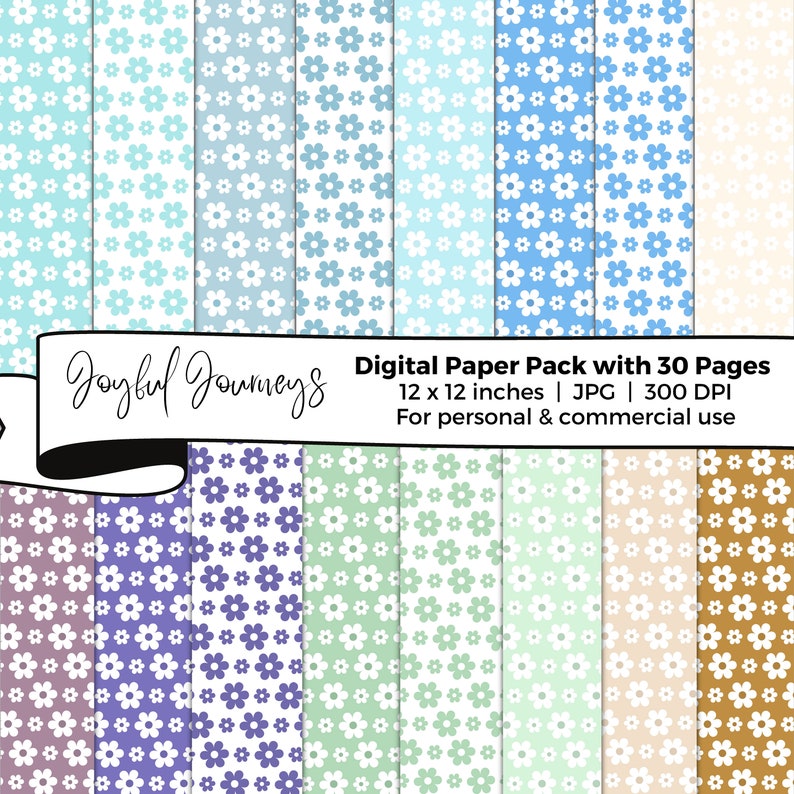 Flowers Digital Paper, Pastel Colours, Cute Flowers, Floral ...