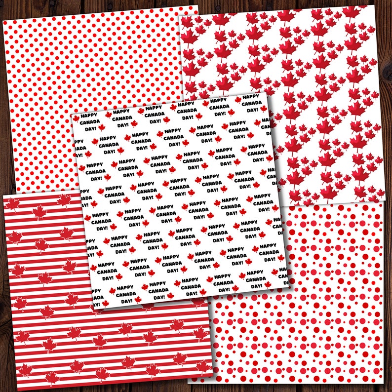 Canada Day Digital Paper, Red and White Scrapbook Paper, Happy Canada ...