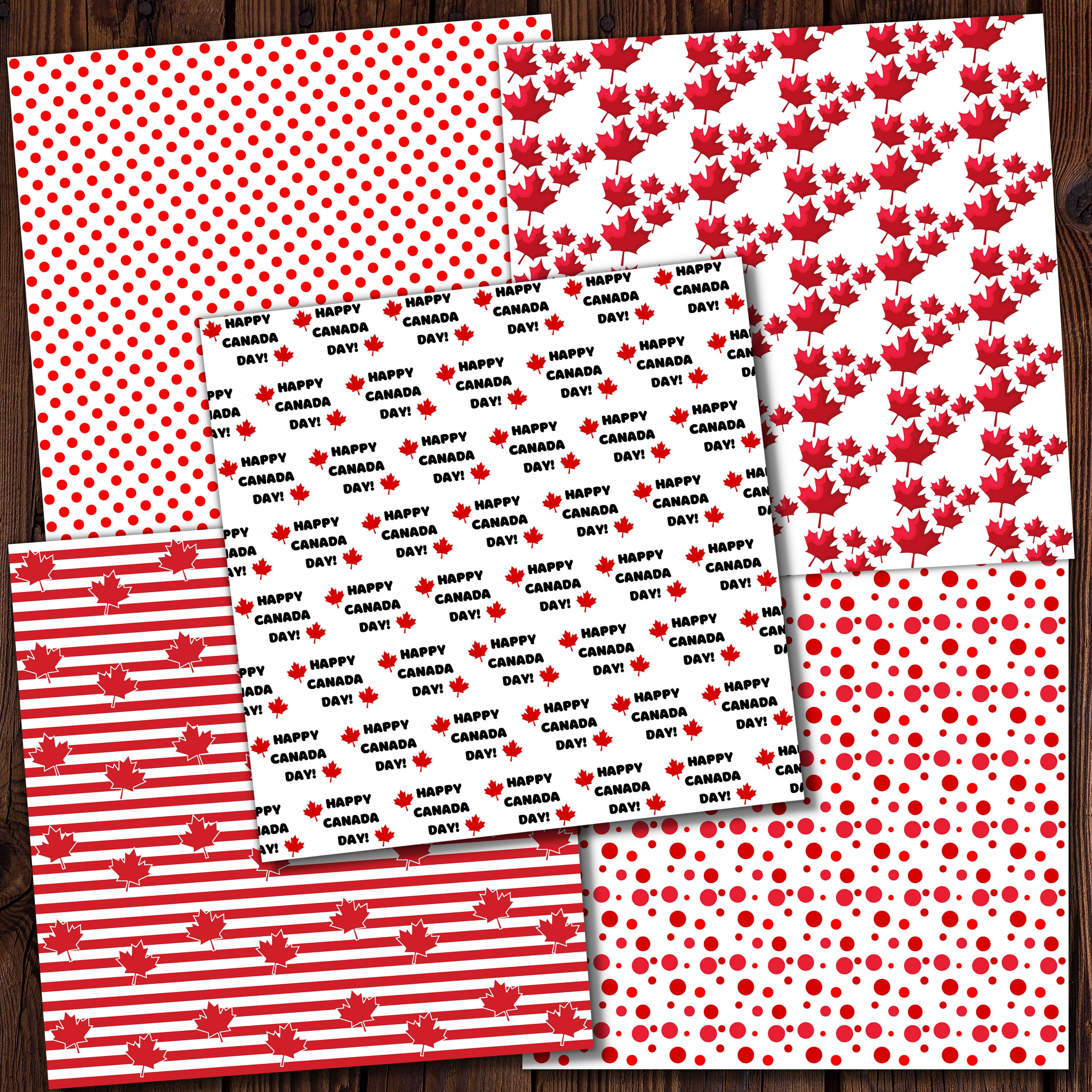 Canada Day Digital Paper, Red and White Scrapbook Paper, Happy Canada ...