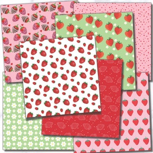 Strawberry Digital Paper: Seamless Patterns, Scrapbook, Printable ...