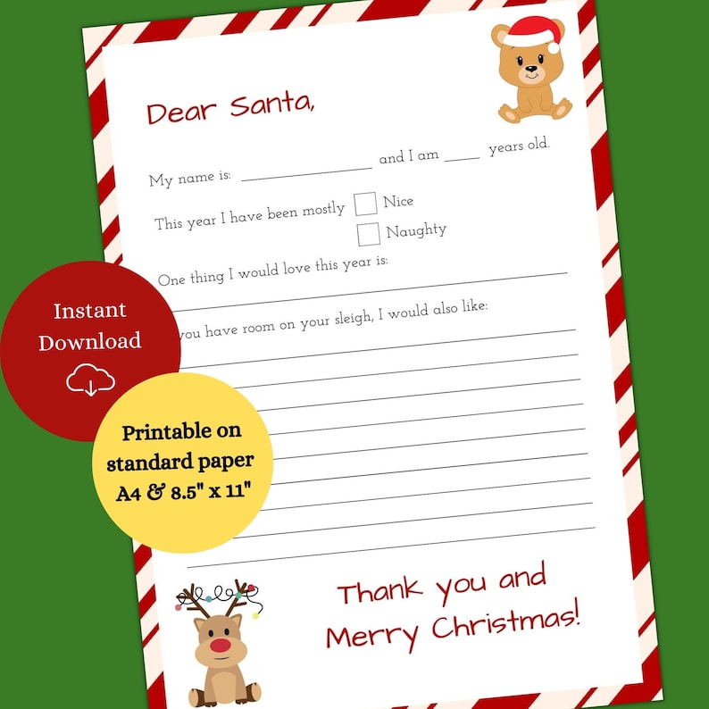 Letter to Santa Printable Kids Letter to Santa Santa Letter - Etsy