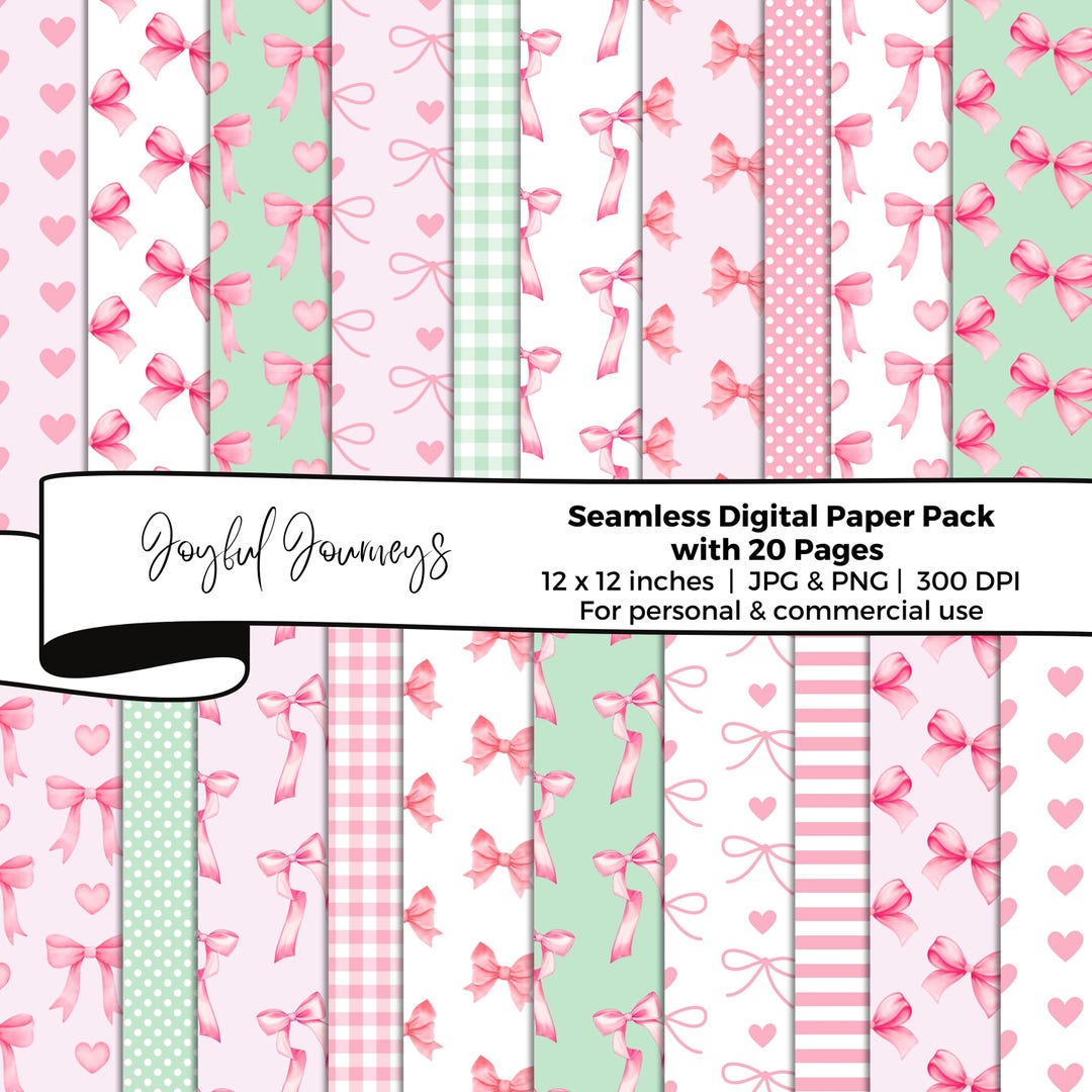 Pink Bow Digital Paper: Coquette Bows, Valentine's Day, Scrapbook ...