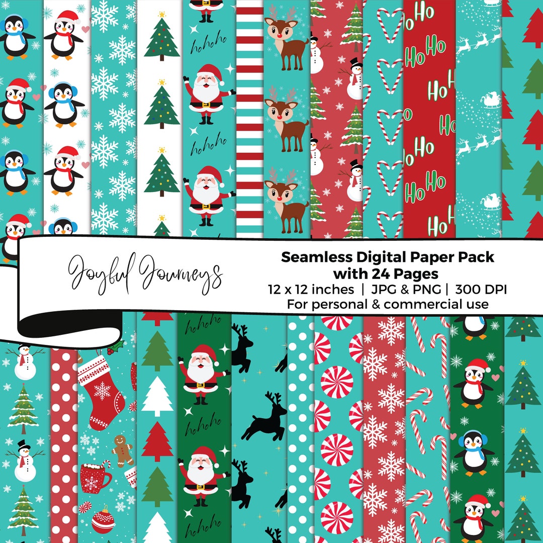 Christmas Digital Paper: Teal, Holiday Scrapbook, Santa Backgrounds ...