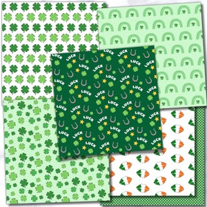St Patrick's Day Digital Paper, Irish Shamrock Four Leaf Clover Luck ...