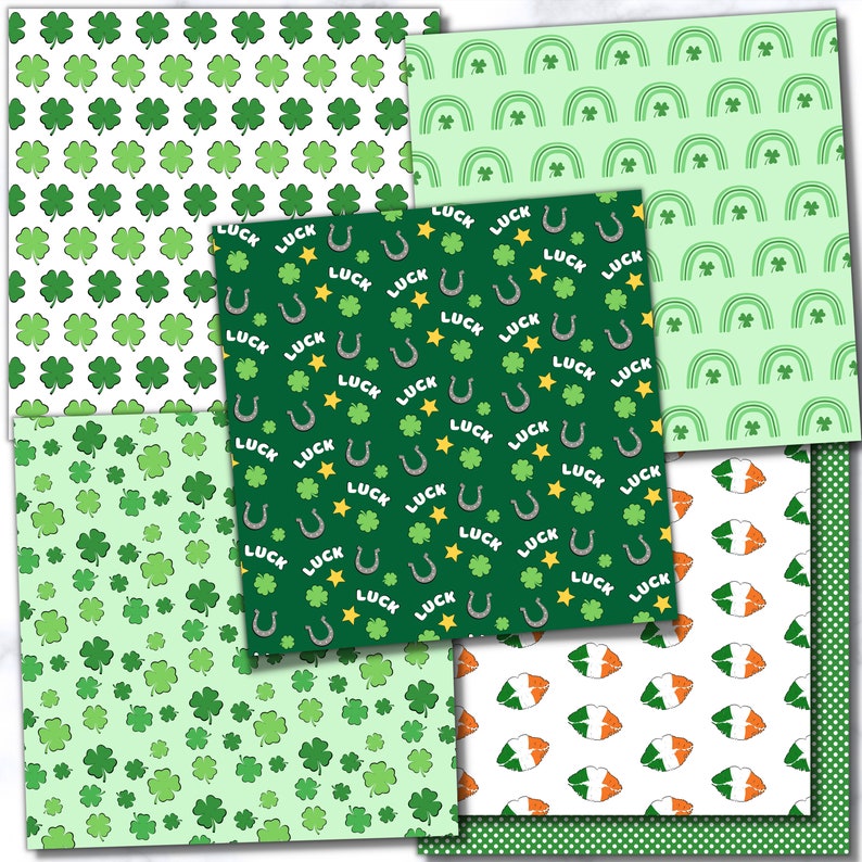 St Patrick's Day Digital Paper, Irish Shamrock Four Leaf Clover Luck ...