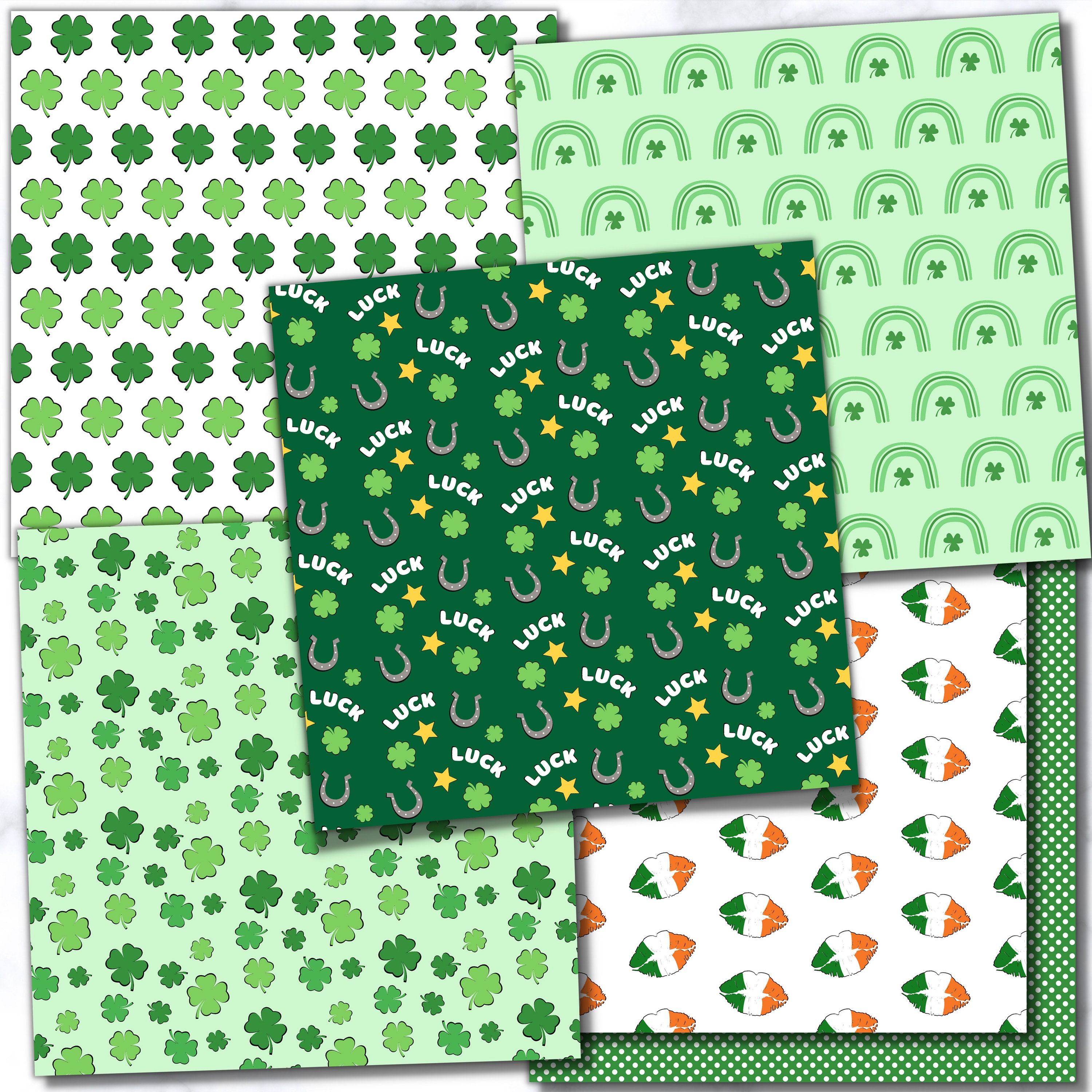 St Patrick's Day Digital Paper, Irish Shamrock Four Leaf Clover Luck ...