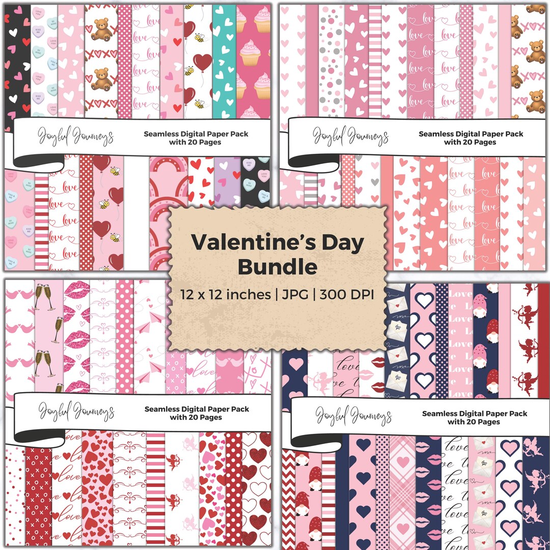 Valentine's Day Digital Paper: Seamless Patterns Bundle, Heart, Love ...