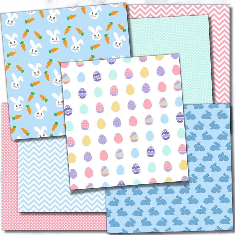 Easter Bunny Digital Paper, Seamless Scrapbook Paper, Tulip Background ...