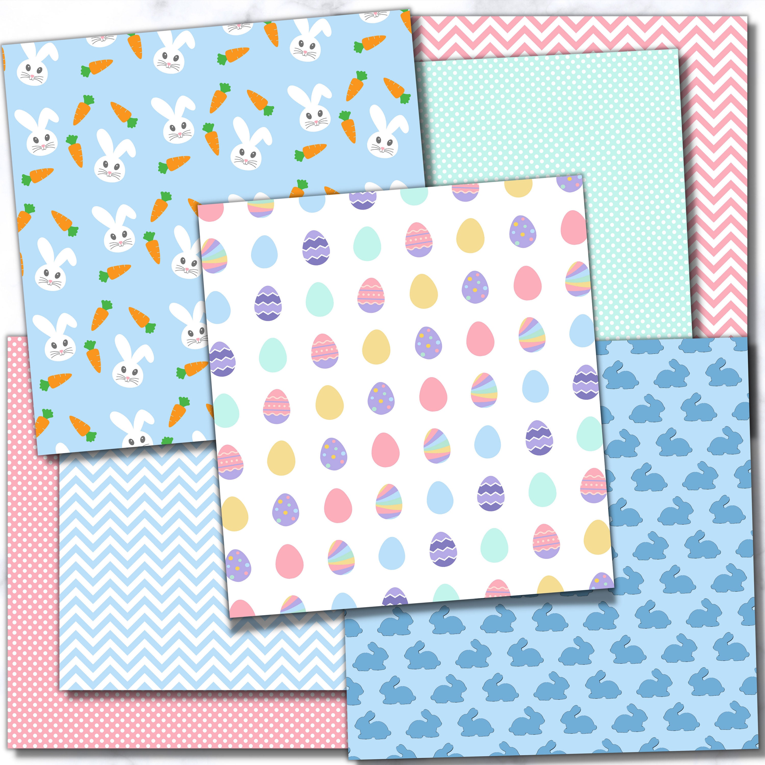 Easter Bunny Digital Paper, Seamless Scrapbook Paper, Tulip Background ...