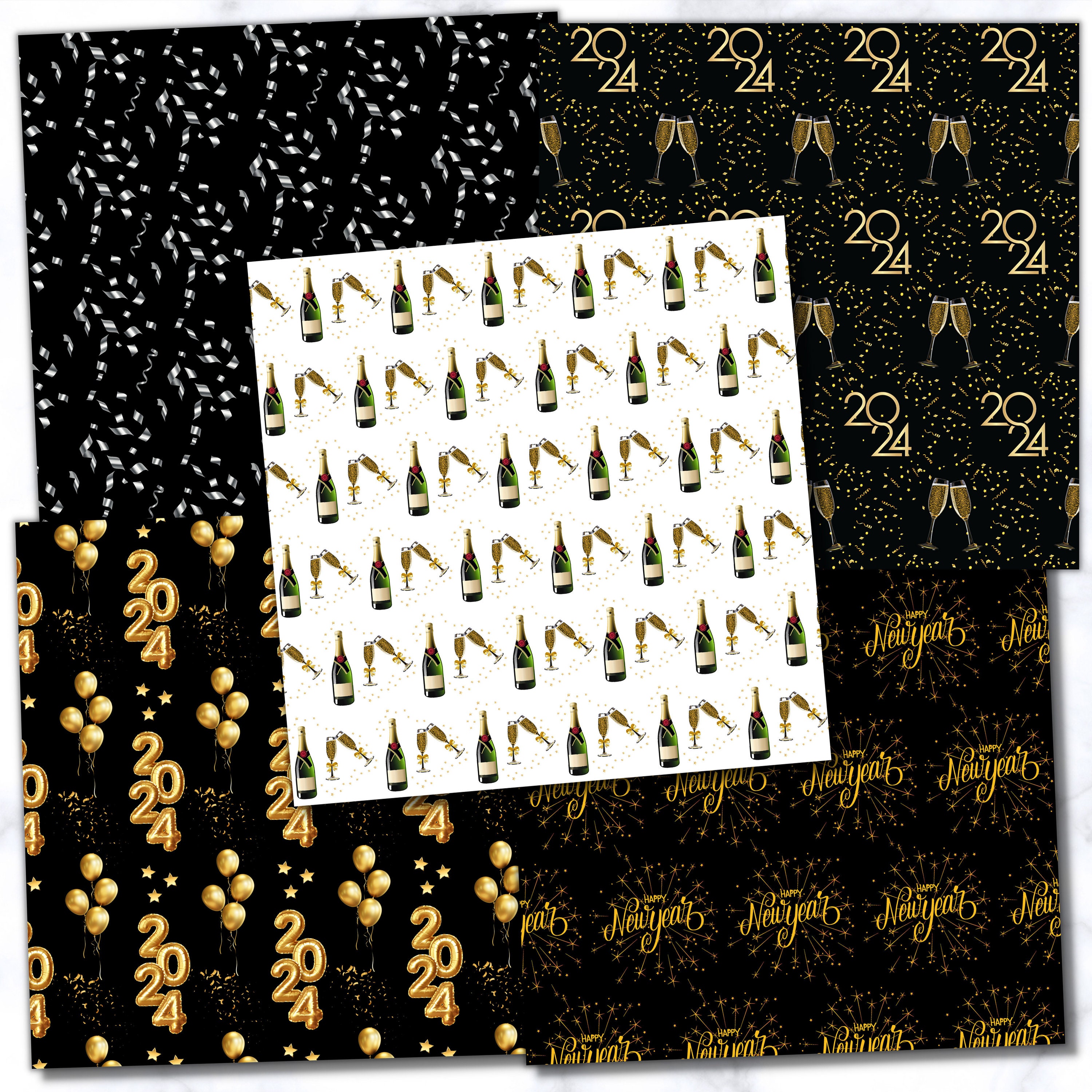New Year Digital Paper, 2024 Scrapbook Papers, Confetti Background ...