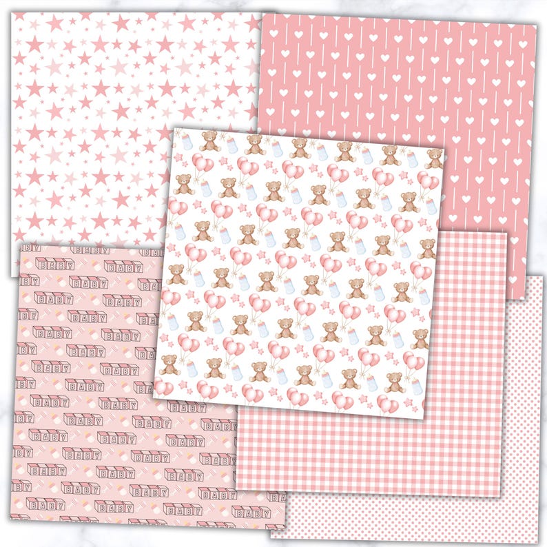 Baby Girl Digital Paper: Pink, Nursery, Shower, Pastel, Seamless ...