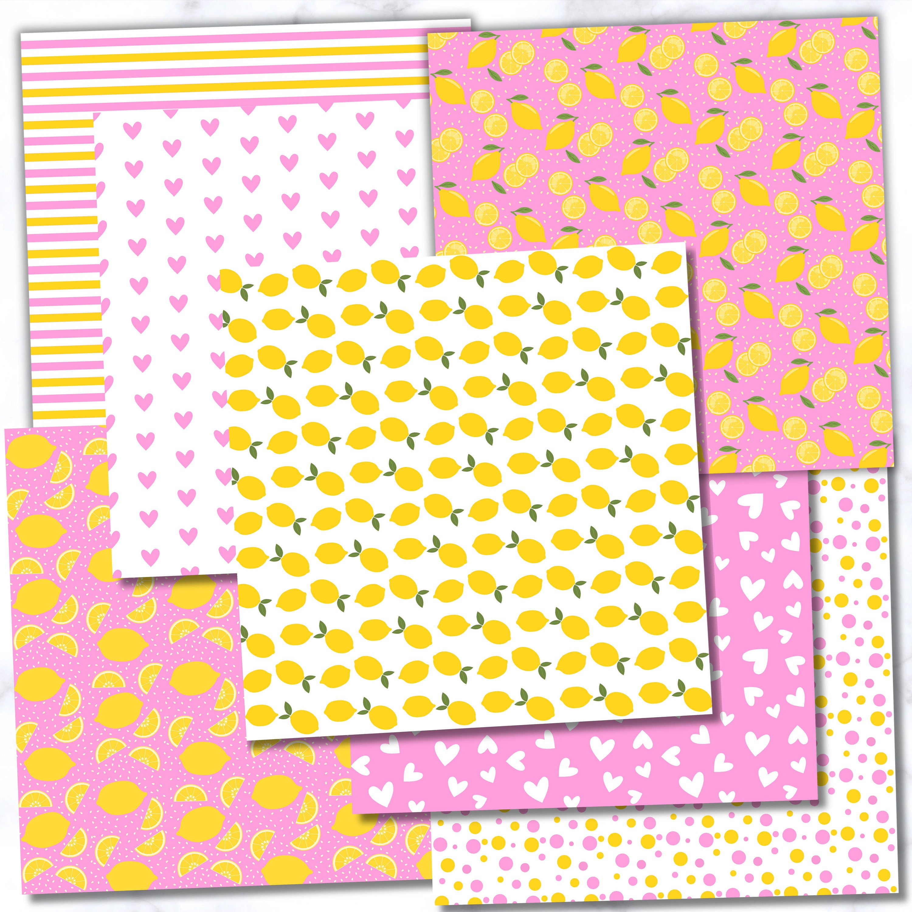 Pink Lemonade Digital Paper: Pink & Yellow, Seamless Patterns, Lemon ...