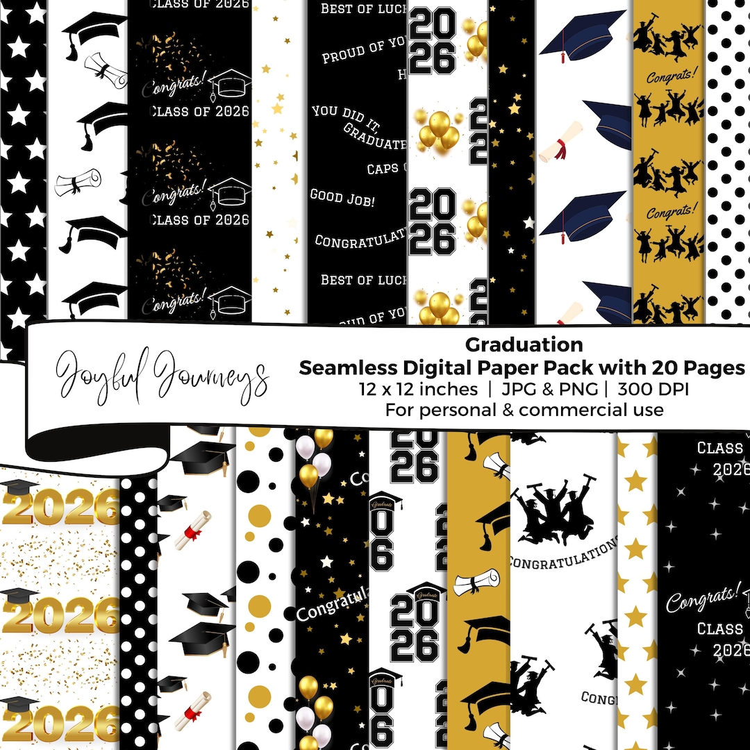 Graduation Digital Paper: Class of 2026, Seamless Grad Background ...
