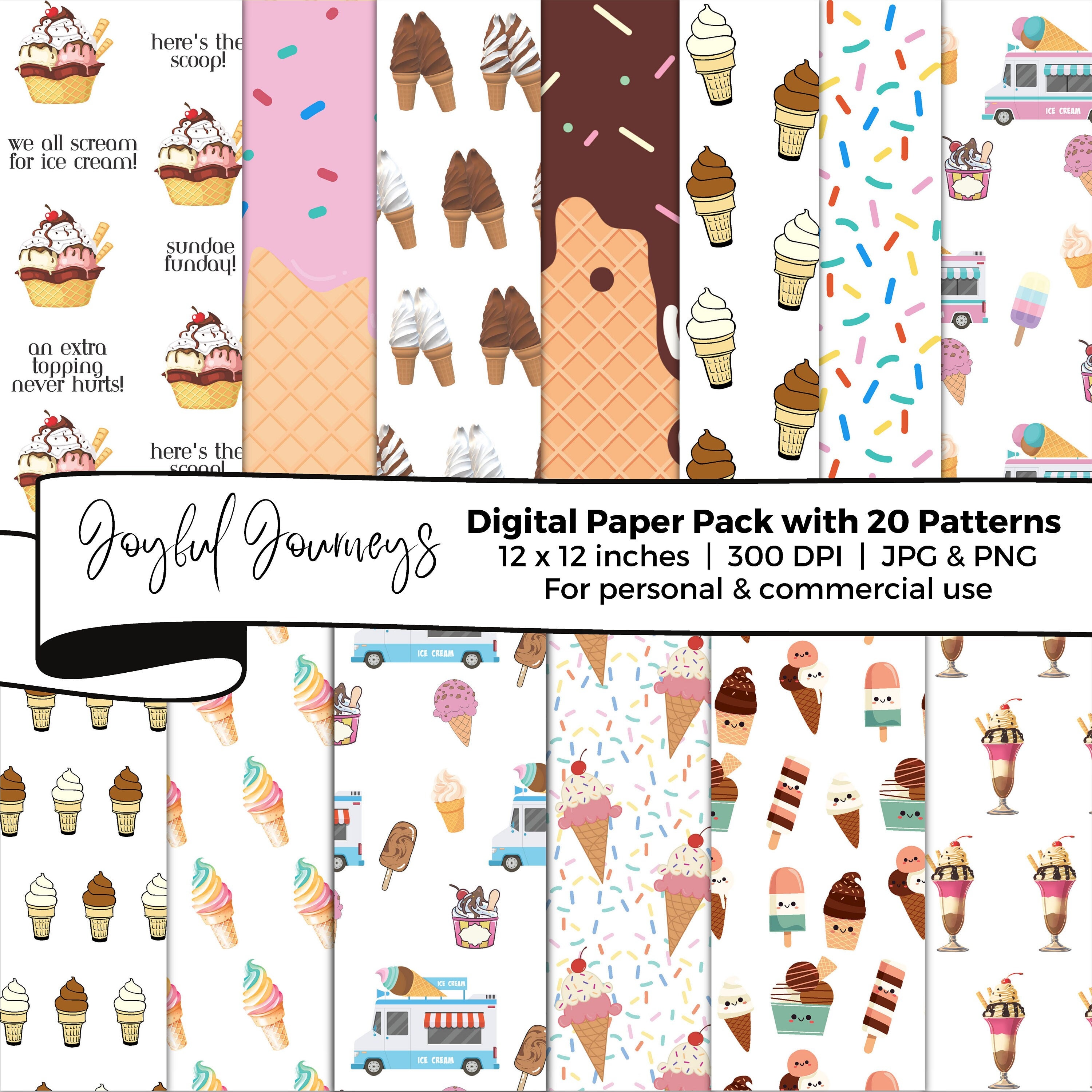 Ice Cream Digital Paper, Summer Patterns, Ice Cream Truck, Sprinkles ...