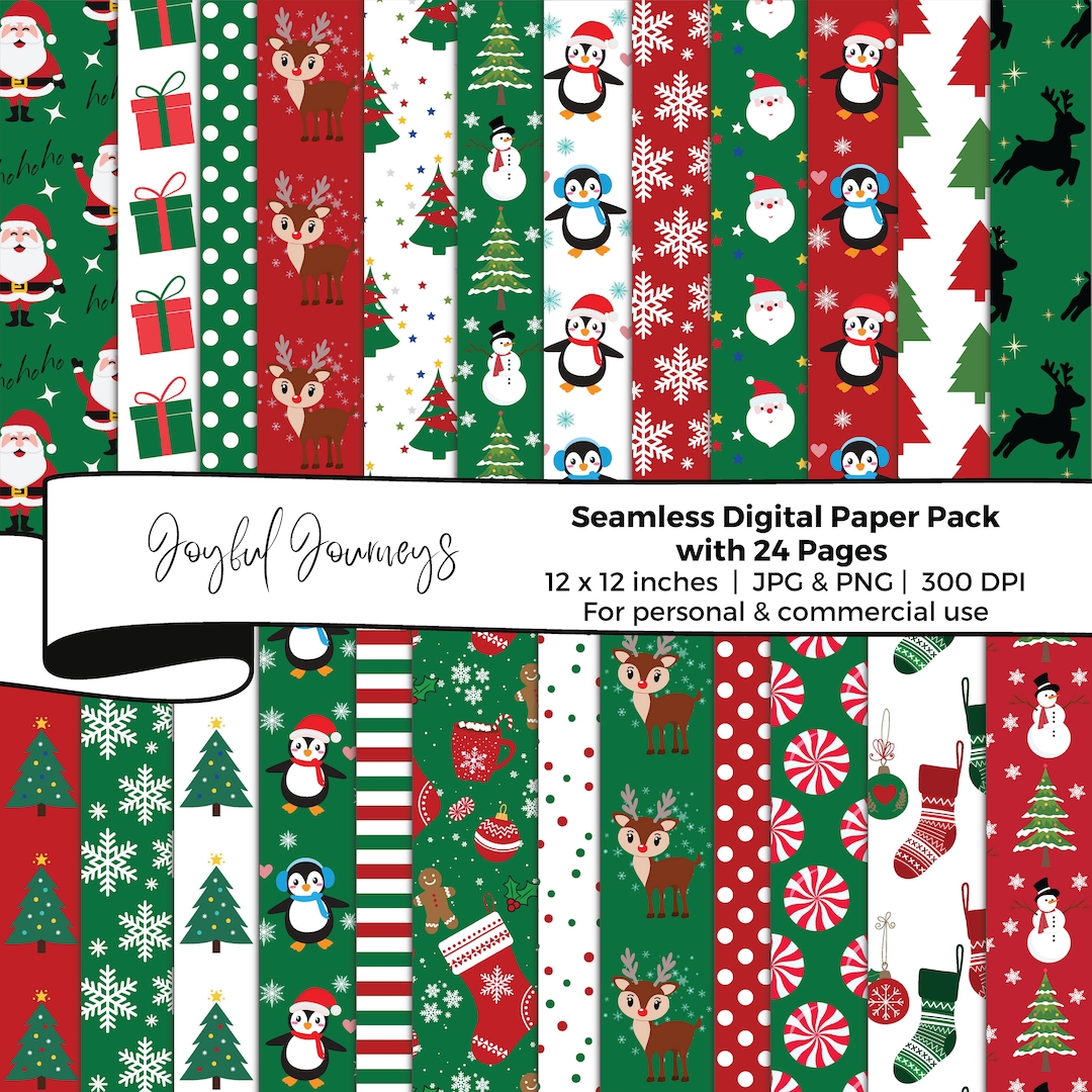 Christmas Digital Paper, Holiday Scrapbook Papers, Seamless Christmas ...