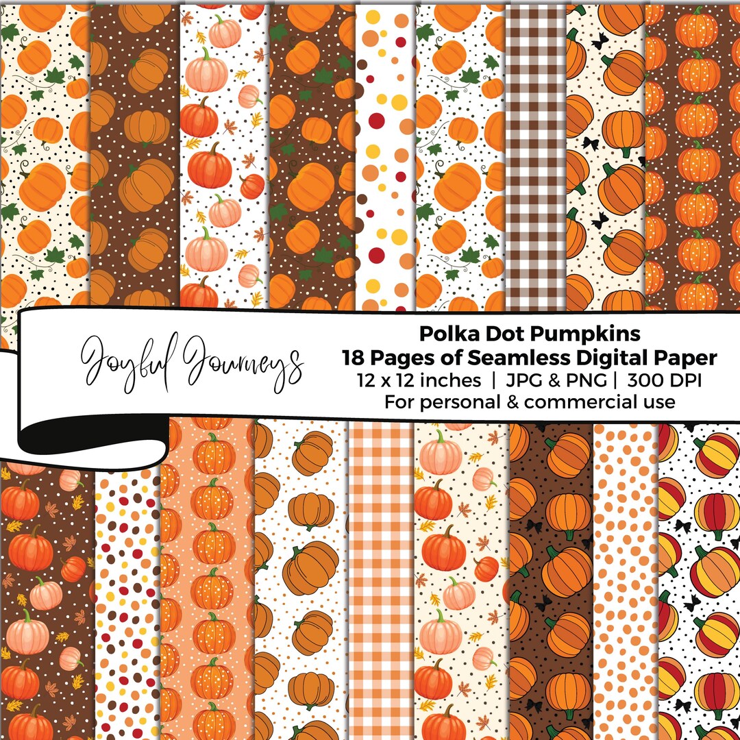 Polka Dot Pumpkin Digital Paper: Autumn, Seamless Patterns, Autumn ...