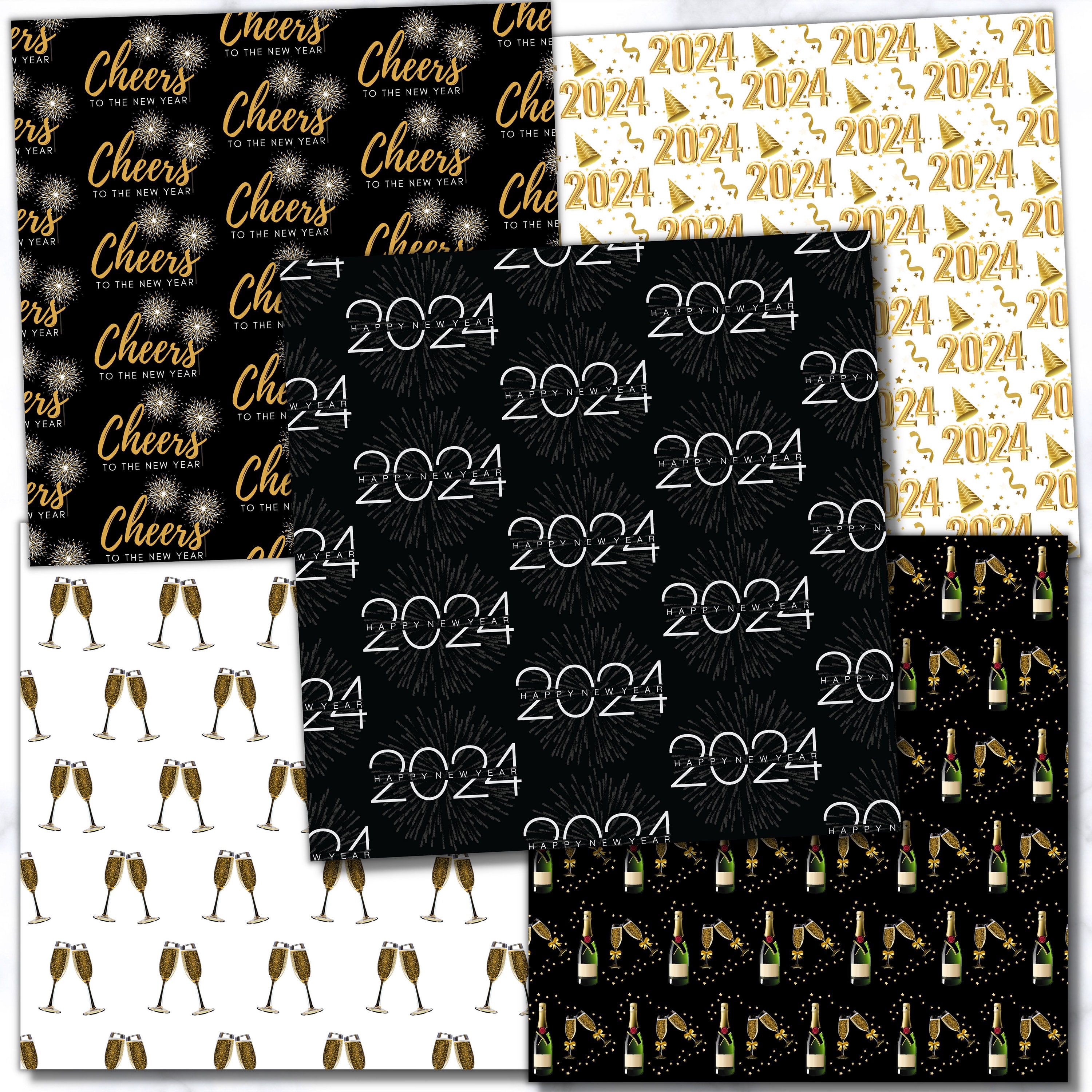 New Year Digital Paper, 2024 Scrapbook Papers, Confetti Background ...